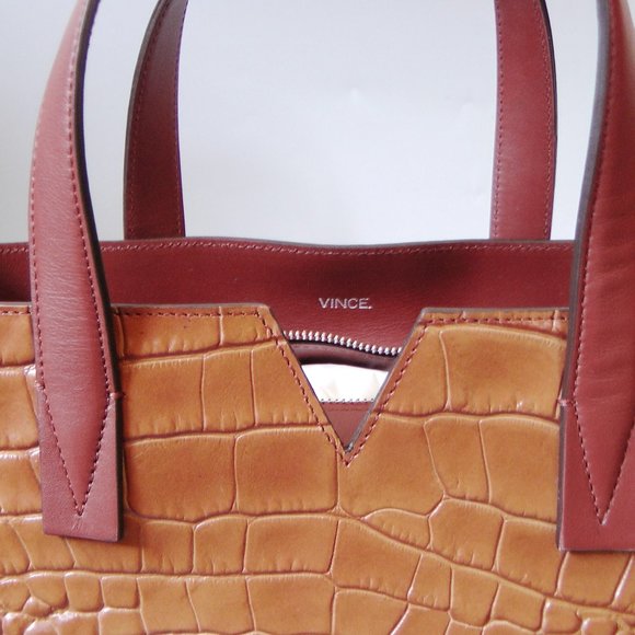 Vince | Bags | New Vince Baby Signature V Croc Embossed Leather Tote ...